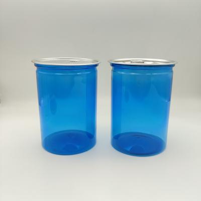 China Big Container Blue Color PET Easy Open Jar Food Cans Storage Candy for sale