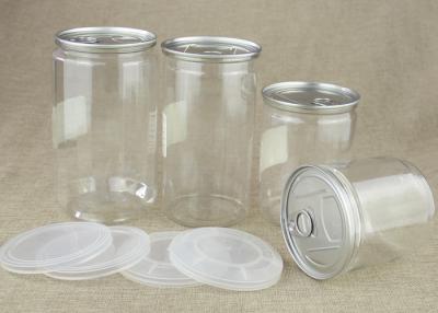 China Transparent Clear Plastic PET Easy Open Cans Food Grade Canned Cylinder for sale