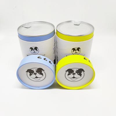 China Custom Airtight Cat Dog Treats Paper Cans Packaging CMYK Printing for sale
