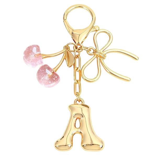 Quality GUGEER Bubble Initial Keychain with Bow & Cherry - Gold Letter Bag Charms for Women, Cute Purse Handbag Accessories for sale