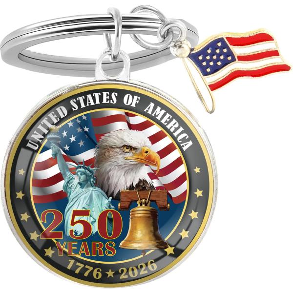 Quality GUGEER 250th Anniversary USA Patriots Keychain USA 250 Merchandise 1776-2026 Commemorative 250 Year Anniversary Merchandise Key chain Patriotic 4th of July Independence Day Celebration Zinc Alloy for sale