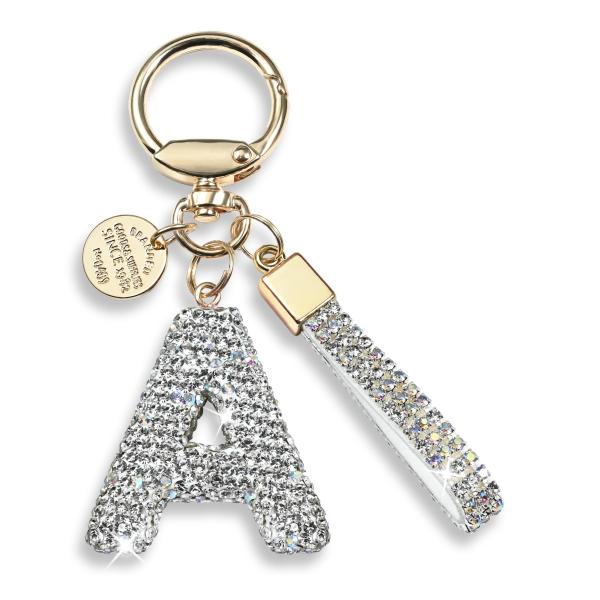 Quality GUGEER Pink Blue White Initial Letter Keychain Gift for Women Girls Bling Sparkly Cute Backpack Car Key Accessories Lanyard for sale