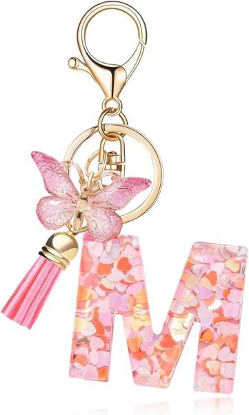 Quality GUGEER Fashion Alphabet Initial Letter Keychain Tassel Butterfly Pendant Key Ring for Purse Handbags Women Girl for sale