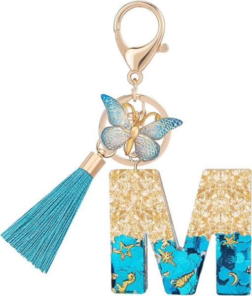 Quality GUGEER  Cute Blue Keychains for Women Girls, A-Z Alphabet Key Chains with Tassel, Charms for Key Purse Handbags Backpacks for sale