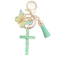 Quality Cross Keyrings for Women Cute Purple Initial Letter Keychain Butterfly Sequins for sale