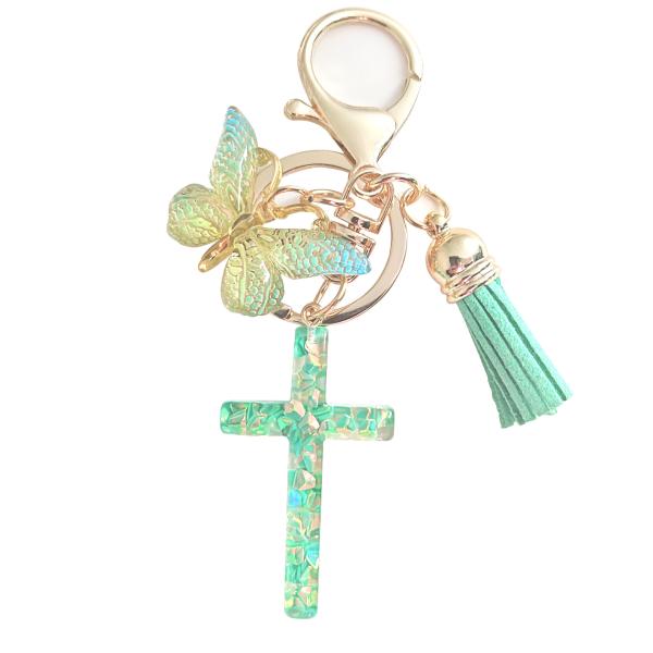 Quality Cross Keyrings for Women Cute Purple Initial Letter Keychain Butterfly Sequins Resin Alphabet Letter Keyrings Tassel Poms Pendants Car Door Key Chains Ring Bag Charms for Womens Handbags Gift Decor for sale