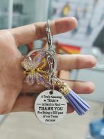 Quality GUGEER Cute Keychain Butterfly Thank You Keychain Team Keychain Name Tassel for sale