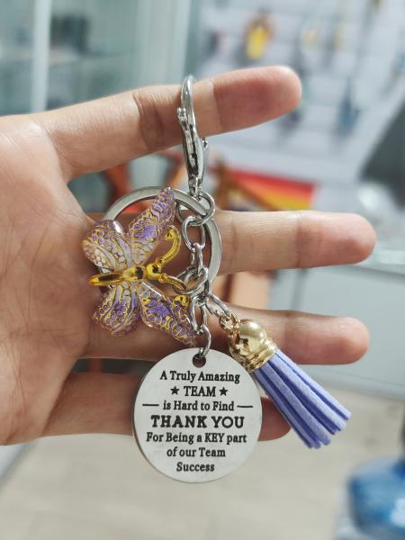 Quality GUGEER Cute Keychain Butterfly Thank You Keychain Team Keychain Name Tassel Keychain With Personalized Letter for sale