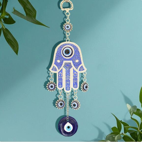 Quality GUGEER Fatima Bag Charms Purse Charms Hanging Hand of Fatima Blue with Turkish Eye Decorative Door and Window Amulet Protector for Home Ornament and Practical for Wall and Office for sale