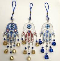 Quality Blue Evil Eye Hand of Fatima Wind Chimes Outdoor Decoration, Hamsa Hand for sale