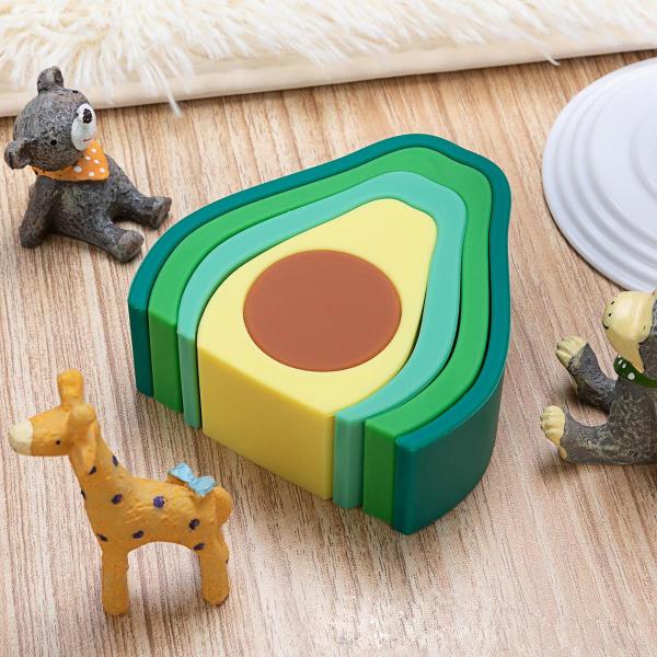 Quality Baby Building Play With Avocado Shape Montessori Toys Silicone Stacking Blocks for sale