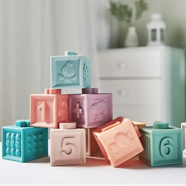 Quality Kids Stacking Toy Puzzle Educational Baby Hard Silicone Building Blocks for sale