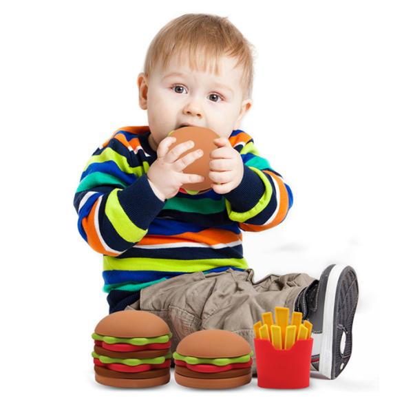 Quality Kids Toy Baby Soft Sensory Hamburger and Fries Educational Silicone Building Blocks for sale