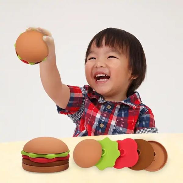 Quality Kids Toy Baby Soft Sensory Hamburger and Fries Educational Silicone Building for sale