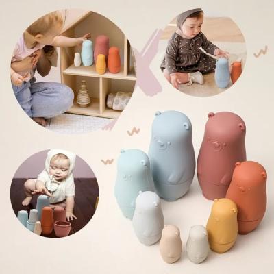 China Baby Toys Bpa Free Teether Customized Montessori Russia Silicone Nesting Doll for sale