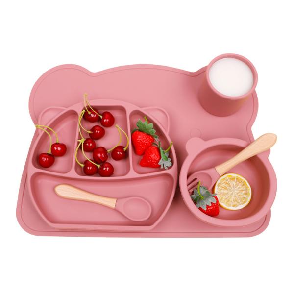 Quality Children Dinnerware Plate Bowls Kid Toddler Feeding Divided Silicon Suction Baby Tableware Set for sale