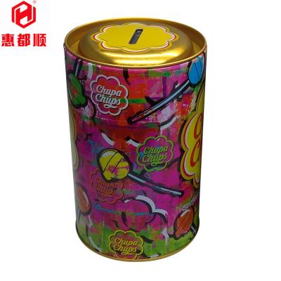 China wholesale custom Exquisit CMYK print round coin bank tin box packaging for sale