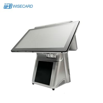 China 2022 Wisecard WCT-C1 Fintech Cash Register Dual Touch Screen OEM Printer Build in POS Point of Sale All in One Pos System for sale
