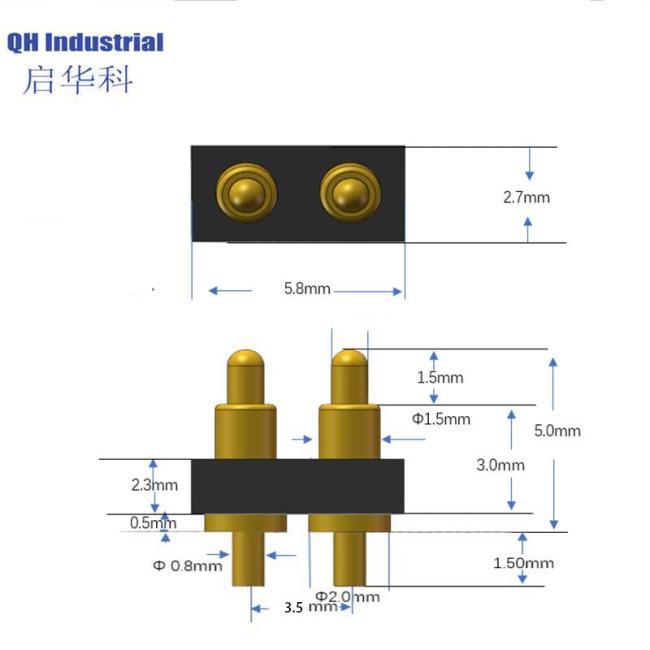 2Pin 3.5mm Pitch 2.3 height Peru Smart Device Magnetic Charging Connector Spring Loaded spring loaded pin Connector
