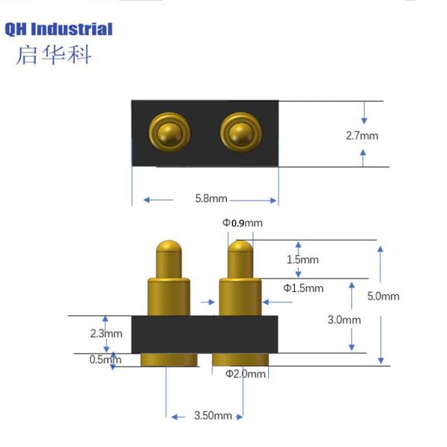 2Pin 3.5mm Pitch 2.3mm height Poland Smart Watch Connector Magnetic Power Connector Spring Loaded spring loaded pin