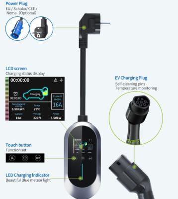 Cina mucchio di carico regolabile portatile di Ev della stazione di carico dell'automobile elettrica di CA Ev di 16a Ip65 in vendita