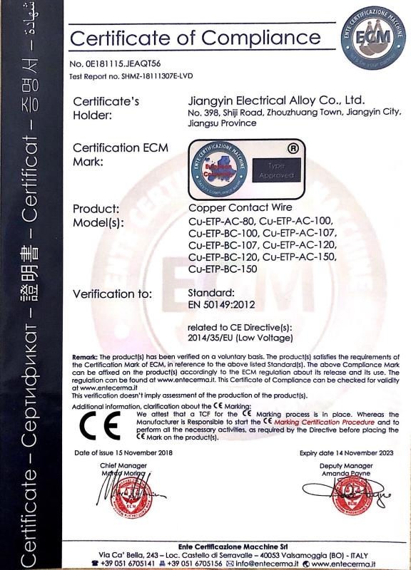  - Jiangyin Electrical Alloy Co., Ltd.