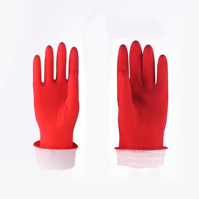 China Red household gloves Latex Outer Material and Cleaning Usage flock lined latex gloves for sale