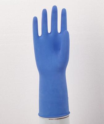 China Blue color household gloves dip/spray flocklined rubber gloves for sale