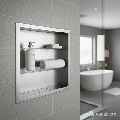 China Durable Stainless Steel Shower Niche Rectangular Bathroom Recessed Storage Organizer Designed for Shower Product Storage for sale