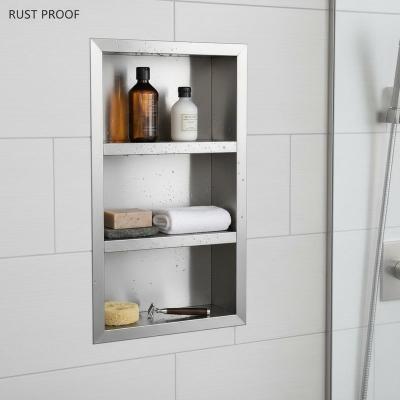 China Rust Proof Stainless Steel Shower Niche Matte Texture Bathroom Built In Wall Storage Recessed Organizer for Shower Items for sale