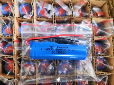중국 원통 모양 모양 재충전용 리튬 이온 건전지 3.7V 14500 600mAh IEC 콜럼븀 MSDS 판매용