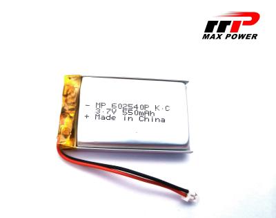 China Lithium-Polymer-Batterie 602540P 550mah 3.7V mit Aluminium - Plastikzusammensetzung zu verkaufen