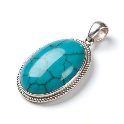 China Customizable Turquoise Teardrop Necklace Natural Stone Pendant With Metal Bezel Setting for sale