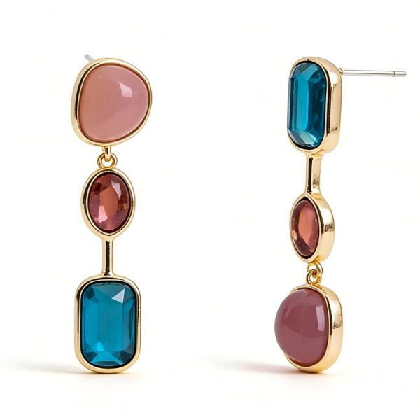 Quality Vintage Asymmetrical Gemstone Drop Earrings With Lightweight Dangle Natural Stone for sale