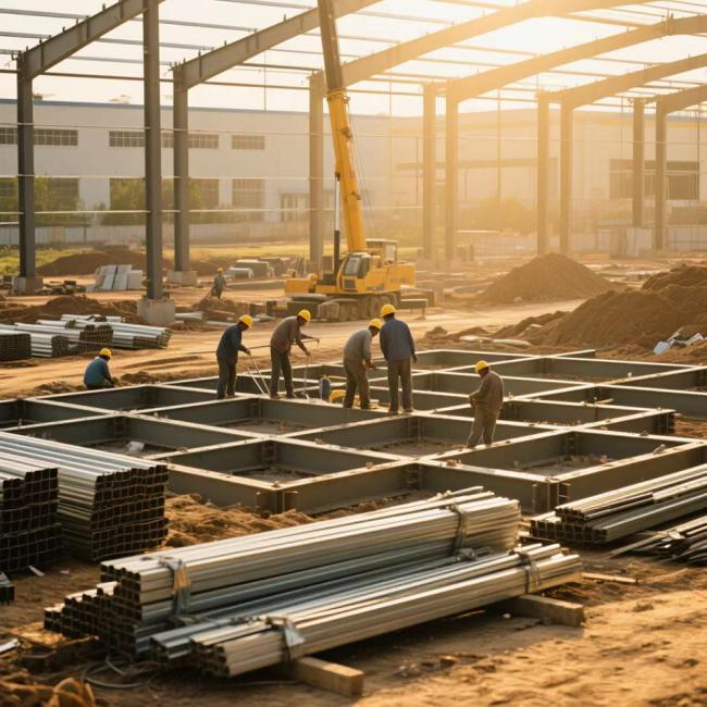 Completed industrial steel building interior