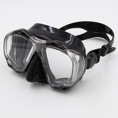 China Black Liquid Silicone Free Diving Mask With Tempered Glasses Lens for sale