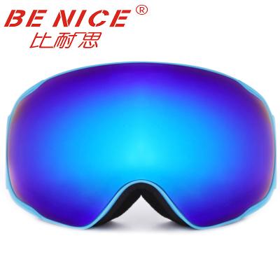 China Reflective Blue Snow Boarding Goggles With Double Lens Three Layer Foam for sale