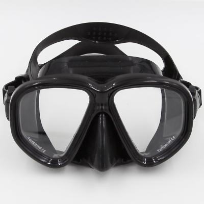 China Black Silicone Free Diving Goggles Tempered Glasses CE Certificate for sale