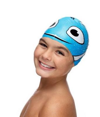 China Blue Fashion Durable Childrens Swimming Hats Fish Shape 170mm Diameter for sale