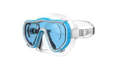 China Blue tempered glasses silicone skirt Free Diving Mask With optical lens for sale