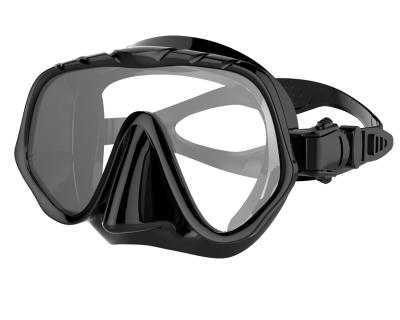 China Black Tempered Glass Unisex Free Diving Mask with Silicone Strap and Skirt for sale