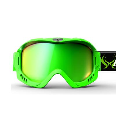 China Brown Revo Mirror Green Anti Fog Snow Goggle with Double Lens and Three Layers Foam for sale