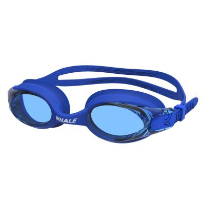 China Blue Open Water / Sea Silicone Swimming Goggles with Wide Angle Curve Lens for sale