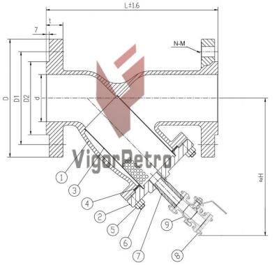 China Strainer Y Type 6" 600# RF Flanged Body ASTM A216 GR WCB with ¾" Flanged Ball Valve for Drain with Blind Flange for sale