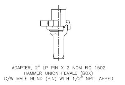 China Crossovers, Adapter 2" LP PIN X 2" FIG 1502 HAMMER UNION FEMALE (BOX) COMPLETE ASSY WITH MALE BLIND (PIN) WITH 1/2" NPT for sale