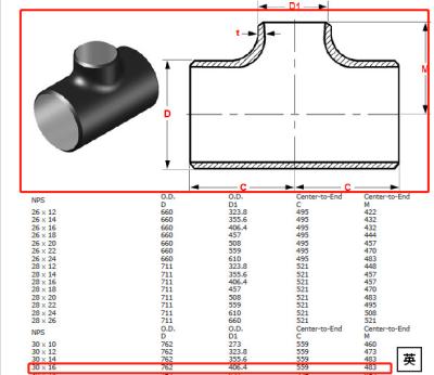 China 30" x 16" RED TEE 38MM X SCH 100 WX MATERIAL GRADE ASTM A 420 WPL6 OR A234 WPB HIC TESTED. for sale