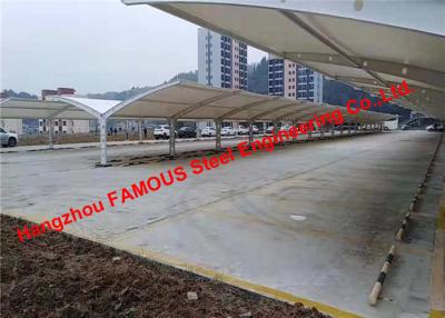 China Outdoors Car Parking Sun Shade Steel Frame Shelters Single Slope Carport With Arched Roof PVC Fabric for sale