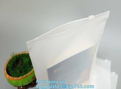 China Transparent bottom gusset slider Zip lockk pvc zipper bags with holding loop, slider biodegradable zipper bag, slider zip for sale