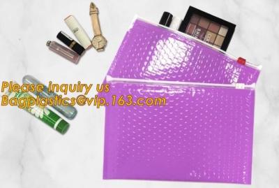 China Holographic Factory Shiny gold Cosmetic bag Zipper Bubble Bag zip-lock Slider Padded Mailer metallic bubble zipper bagea for sale