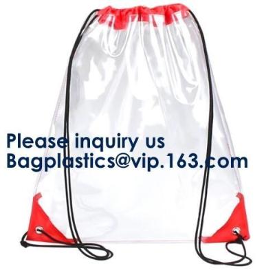 China PVC Drawstring Bag Backpack With Solid Bottom Promotional Custom 210D Transparent PVC Clear Drawstring Backpack Bags for sale